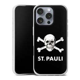 DeinDesign iPhone 16 Pro Handy Silikon H&uuml;lle Case wei&szlig; Handyh&uuml;lle Totenkopf Fc St. Pauli Official Licensed Product Silikon Case