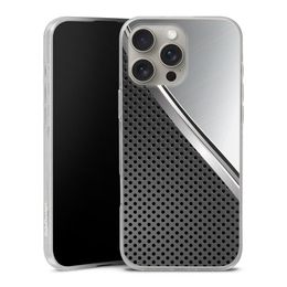 DeinDesign iPhone 16 Pro Max Handy Silikon H&uuml;lle Case transparent Handyh&uuml;lle Steel Metall Carbon Silikon Case