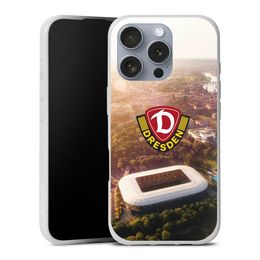 DeinDesign iPhone 16 Pro Handy Silikon H&uuml;lle Case wei&szlig; Handyh&uuml;lle Sgd Sg Dynamo Dresden Stadium Silikon Case