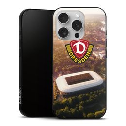 DeinDesign iPhone 16 Pro Handy Slim Case extra d&uuml;nn Silikon Handyh&uuml;lle schwarz H&uuml;lle Sgd Sg Dynamo Dresden Stadium Silikon Slim Case