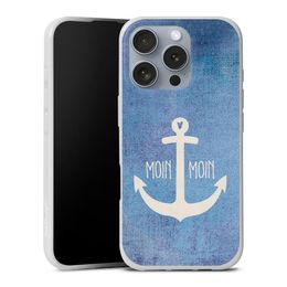 DeinDesign iPhone 16 Pro Handy Silikon H&uuml;lle Case wei&szlig; Handyh&uuml;lle Anchor Maritim Blue Silikon Case