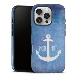 DeinDesign iPhone 16 Pro Handy Panzer Handyh&uuml;lle robuste Outdoor H&uuml;lle Schutzh&uuml;lle gl&auml;nzend Anchor Maritim Blue Tough Case