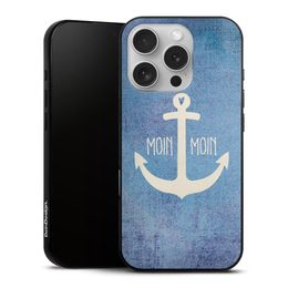 DeinDesign iPhone 16 Pro Handy Slim Case extra d&uuml;nn Silikon Handyh&uuml;lle schwarz H&uuml;lle Anchor Maritim Blue Silikon Slim Case