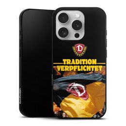 DeinDesign iPhone 16 Pro Handy Slim Case extra d&uuml;nn Silikon Handyh&uuml;lle schwarz H&uuml;lle Sgd Sg Dynamo Dresden Merchandise Silikon Slim Case