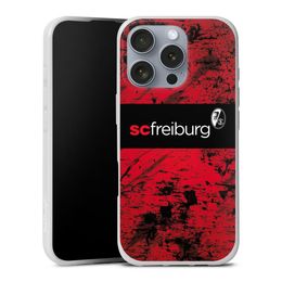 DeinDesign iPhone 16 Pro Handy Silikon H&uuml;lle Case wei&szlig; Handyh&uuml;lle Official Licensed Product Sc Freiburg Logo Silikon Case