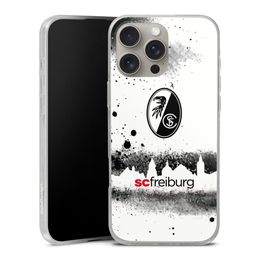 DeinDesign iPhone 16 Pro Max Handy Silikon H&uuml;lle Case transparent Handyh&uuml;lle Skyline Sc Freiburg Logo Silikon Case