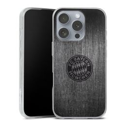 DeinDesign iPhone 16 Pro Handy Silikon H&uuml;lle Case transparent Handyh&uuml;lle Fcb Metallic Look Fc Bayern M&uuml;nchen Silikon Case