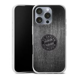 DeinDesign iPhone 16 Pro Handy Silikon H&uuml;lle Case wei&szlig; Handyh&uuml;lle Fcb Metallic Look Fc Bayern M&uuml;nchen Silikon Case