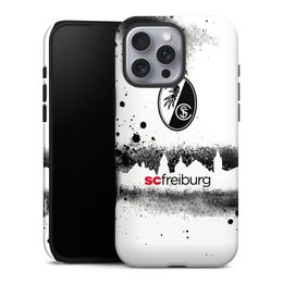 DeinDesign iPhone 16 Pro Max Handy Panzer Handyh&uuml;lle robuste Outdoor H&uuml;lle Schutzh&uuml;lle gl&auml;nzend Skyline Sc Freiburg Logo Tough Case