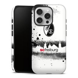 DeinDesign iPhone 16 Pro Handy Panzer Handyh&uuml;lle robuste Outdoor H&uuml;lle Schutzh&uuml;lle gl&auml;nzend Skyline Sc Freiburg Logo Tough Case