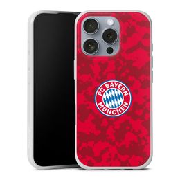 DeinDesign iPhone 16 Pro Handy Silikon H&uuml;lle Case wei&szlig; Handyh&uuml;lle Camouflage Fcb Fc Bayern M&uuml;nchen Silikon Case