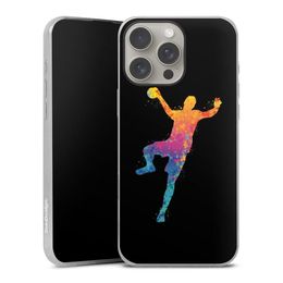 DeinDesign iPhone 16 Pro Max Handy Slim Case Silikon Handyh&uuml;lle transparent H&uuml;lle extra d&uuml;nn Colour Splash Handball Sports Silikon Slim Case