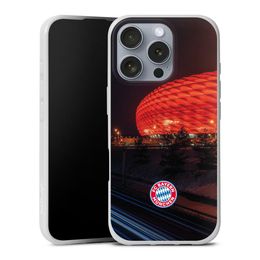 DeinDesign iPhone 16 Pro Handy Silikon H&uuml;lle Case wei&szlig; Handyh&uuml;lle Fc Bayern M&uuml;nchen Stadium Fcb Silikon Case