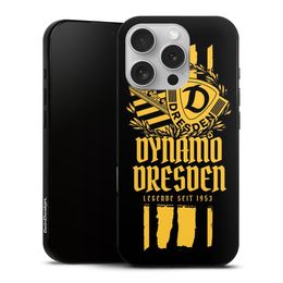DeinDesign iPhone 16 Pro Handy Slim Case extra d&uuml;nn Silikon Handyh&uuml;lle schwarz H&uuml;lle Sg Dynamo Dresden Statement Sgd Silikon Slim Case