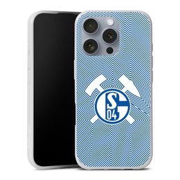 DeinDesign iPhone 16 Pro Handy Silikon H&uuml;lle Case wei&szlig; Handyh&uuml;lle Bundesliga Stripes Fc Schalke 04 Silikon Case