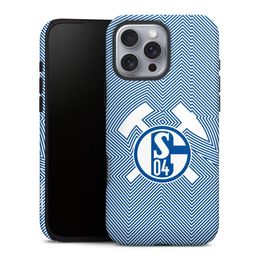 DeinDesign iPhone 16 Pro Max Handy Panzer Handyh&uuml;lle robuste Outdoor H&uuml;lle Schutzh&uuml;lle gl&auml;nzend Bundesliga Stripes Fc Schalke 04 Tough Case