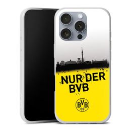DeinDesign iPhone 16 Pro Handy Silikon H&uuml;lle Case wei&szlig; Handyh&uuml;lle Borussia Dortmund Statement Bvb Silikon Case