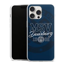 DeinDesign iPhone 15 Pro Max Handy Silikon H&uuml;lle Case wei&szlig; Handyh&uuml;lle Soccer Merchandise Msv Duisburg Silikon Case