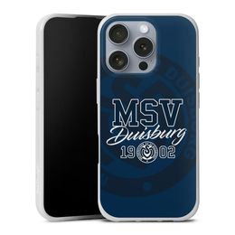 DeinDesign iPhone 16 Pro Handy Silikon H&uuml;lle Case wei&szlig; Handyh&uuml;lle Soccer Merchandise Msv Duisburg Silikon Case