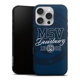 DeinDesign iPhone 16 Pro Handy Slim Case extra d&uuml;nn Silikon Handyh&uuml;lle schwarz H&uuml;lle Soccer Merchandise Msv Duisburg Silikon Slim Case