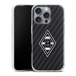 DeinDesign iPhone 16 Pro Handy Silikon H&uuml;lle Case wei&szlig; Handyh&uuml;lle Borussia M&ouml;nchengladbach Carbon Gladbach Silikon Case
