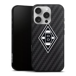 DeinDesign iPhone 16 Pro Handy Slim Case extra d&uuml;nn Silikon Handyh&uuml;lle schwarz H&uuml;lle Borussia M&ouml;nchengladbach Carbon Gladbach Silikon Slim Case