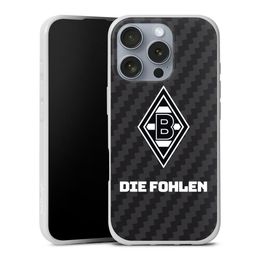 DeinDesign iPhone 16 Pro Handy Silikon H&uuml;lle Case wei&szlig; Handyh&uuml;lle Borussia M&ouml;nchengladbach Carbon Gladbach Silikon Case
