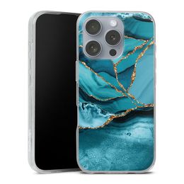 DeinDesign iPhone 16 Pro Handy Silikon H&uuml;lle Case transparent Handyh&uuml;lle Marble Gemstone Glitzer Silikon Case