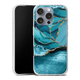 DeinDesign iPhone 16 Pro Handy Silikon H&uuml;lle Case wei&szlig; Handyh&uuml;lle Marble Gemstone Glitzer Silikon Case