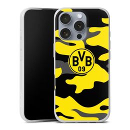 DeinDesign iPhone 16 Pro Handy Silikon H&uuml;lle Case wei&szlig; Handyh&uuml;lle Borussia Dortmund Merchandise Bvb Silikon Case