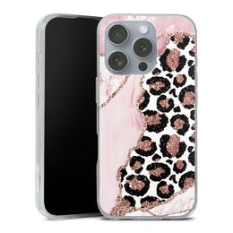 DeinDesign iPhone 16 Pro Handy Silikon H&uuml;lle Case transparent Handyh&uuml;lle Leopard Glitzer Marble Silikon Case