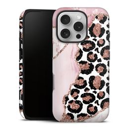 DeinDesign iPhone 16 Pro Handy Panzer Handyh&uuml;lle robuste Outdoor H&uuml;lle Schutzh&uuml;lle gl&auml;nzend Leopard Glitzer Marble Tough Case