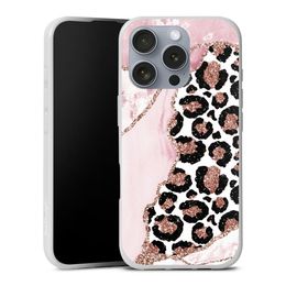 DeinDesign iPhone 16 Pro Handy Silikon H&uuml;lle Case wei&szlig; Handyh&uuml;lle Leopard Glitzer Marble Silikon Case