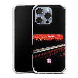 DeinDesign iPhone 16 Pro Handy Silikon H&uuml;lle Case wei&szlig; Handyh&uuml;lle Fcb Fc Bayern M&uuml;nchen Stadium Silikon Case