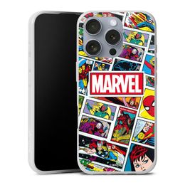 DeinDesign iPhone 16 Pro Handy Silikon H&uuml;lle Case wei&szlig; Handyh&uuml;lle Muster Comic Marvel Silikon Case