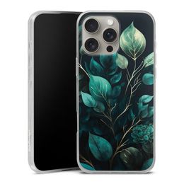 DeinDesign iPhone 16 Pro Max Handy Silikon H&uuml;lle Case transparent Handyh&uuml;lle Eukalyptus Leaves Black Silikon Case