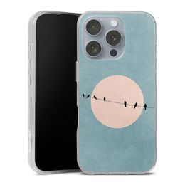 DeinDesign iPhone 16 Pro Handy Silikon H&uuml;lle Case transparent Handyh&uuml;lle Bird Turquoise Moon Silikon Case