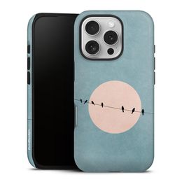 DeinDesign iPhone 16 Pro Handy Panzer Handyh&uuml;lle robuste Outdoor H&uuml;lle Schutzh&uuml;lle gl&auml;nzend Bird Turquoise Moon Tough Case
