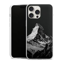 DeinDesign iPhone 15 Pro Max Handy Silikon H&uuml;lle Case wei&szlig; Handyh&uuml;lle Mountain Snow Mountain Top Silikon Case