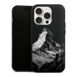 DeinDesign iPhone 15 Pro Handy Slim Case extra d&uuml;nn Silikon Handyh&uuml;lle schwarz H&uuml;lle Mountain Snow Mountain Top Silikon Slim Case