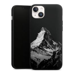 DeinDesign iPhone 14 Handy Premium Silikon H&uuml;lle Handyh&uuml;lle schwarz Case Mountain Snow Mountain Top Silikon Premium Case