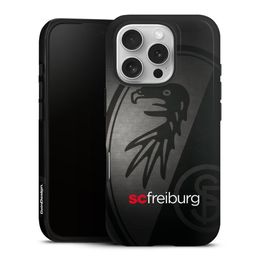 DeinDesign iPhone 16 Pro Handy Panzer Handyh&uuml;lle robuste Outdoor H&uuml;lle Schutzh&uuml;lle gl&auml;nzend Official Licensed Product Sc Freiburg Metallic Look Tough Case