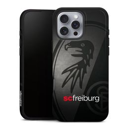 DeinDesign iPhone 16 Pro Max Handy Panzer Handyh&uuml;lle robuste Outdoor H&uuml;lle Schutzh&uuml;lle gl&auml;nzend Official Licensed Product Sc Freiburg Metallic Look Tough Case