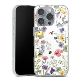 DeinDesign iPhone 16 Pro Handy Silikon H&uuml;lle Case transparent Handyh&uuml;lle Flowers Bee Muster Silikon Case