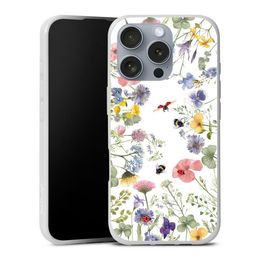 DeinDesign iPhone 16 Pro Handy Silikon H&uuml;lle Case wei&szlig; Handyh&uuml;lle Flowers Bee Muster Silikon Case