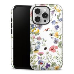 DeinDesign iPhone 16 Pro Handy Panzer Handyh&uuml;lle robuste Outdoor H&uuml;lle Schutzh&uuml;lle gl&auml;nzend Flowers Bee Muster Tough Case