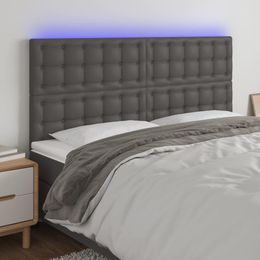 vidaXL LED Kopfteil Grau 200x5x118/128 cm Kunstleder