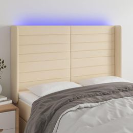 vidaXL LED Kopfteil Creme 147x16x118/128 cm Stoff