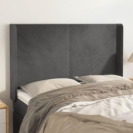 vidaXL Kopfteil mit Ohren Dunkelgrau 147x16x118/128 cm Samt