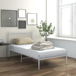The Living Store Bett Weiß Metall 100x200 cm